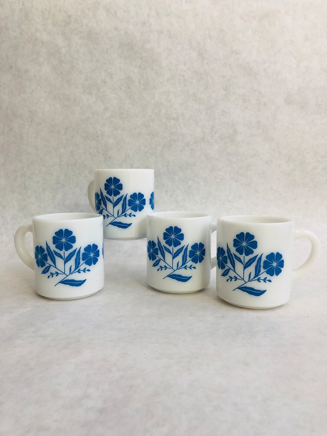 Vintage Hazel Atlas Cornflower Milkglass Mugs, Cornflower Vintage Mugs ...