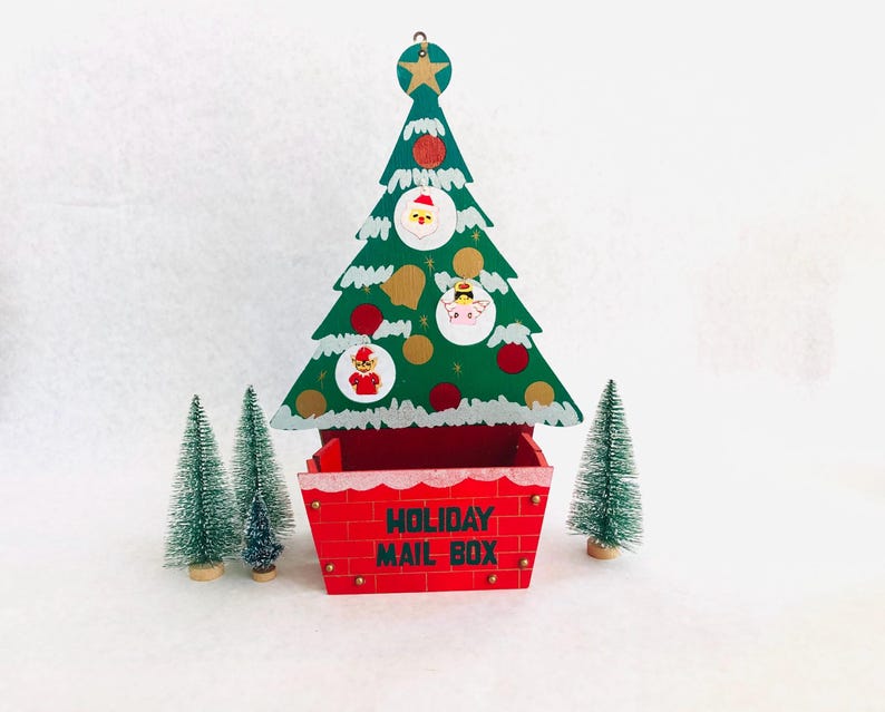 Vintage Christmas Card Basket, Vintage Wooden Christmas Tree Mail ...