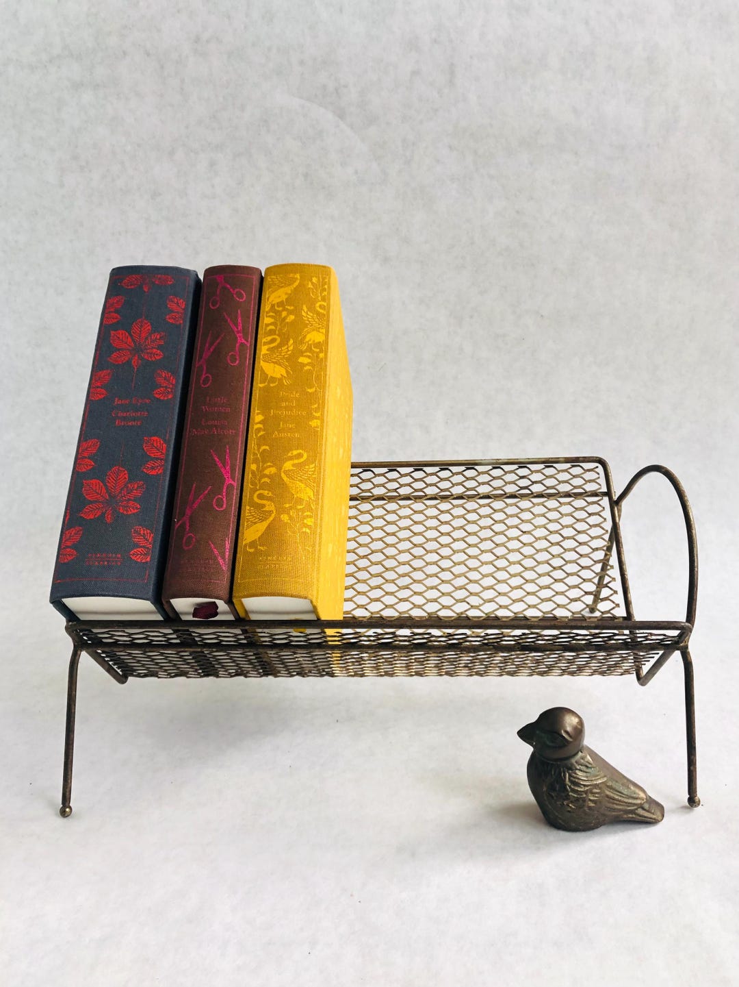 Vintage Gold Metal Book Rack, Vintage Tabletop Bookshelf, MCM Gold ...