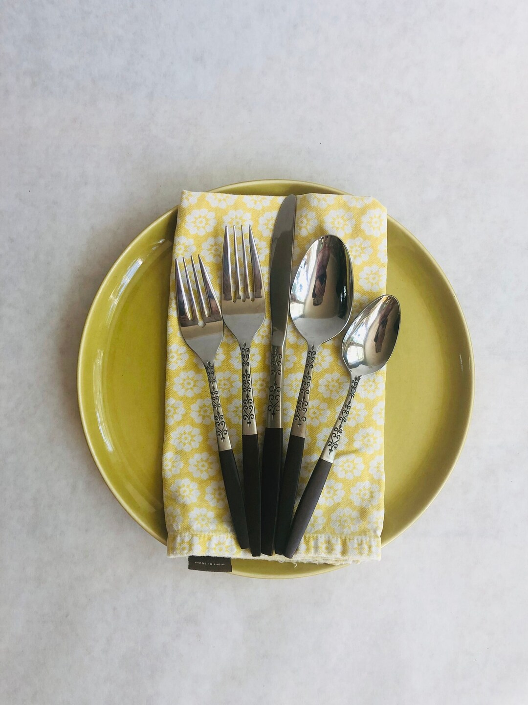 Vintage Interpur Flatware Set, 1970s Stainless Steel Faux Teak Utensils ...