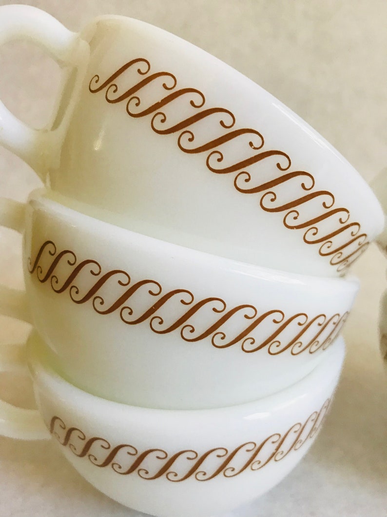 Vintage Pyrex Milk Glass Teacups Pyrex Brown Curlicue Cups - Etsy