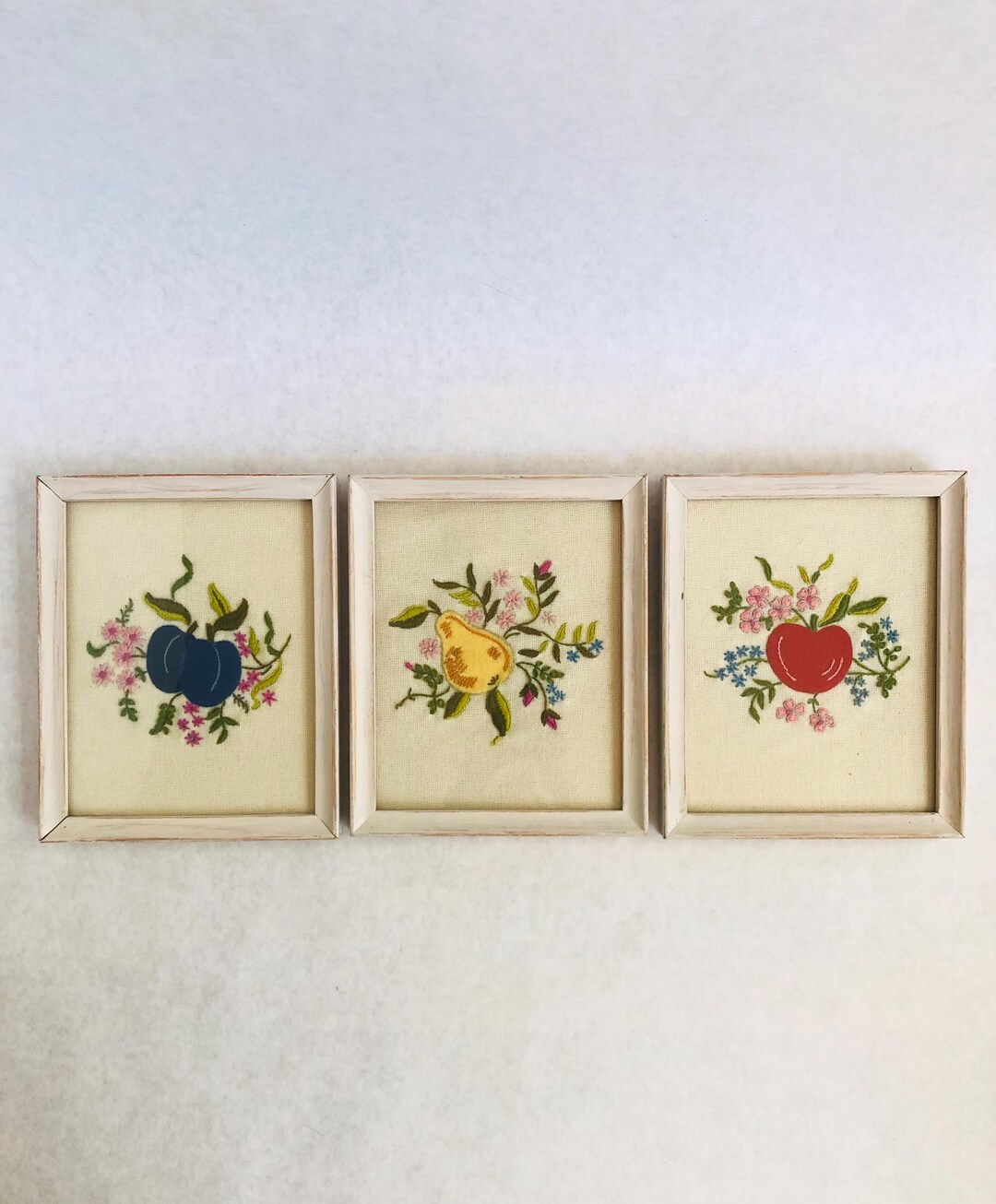 Vintage Framed Crewel, Choice of Fruit Crewel, Apple Crewel, Plum ...