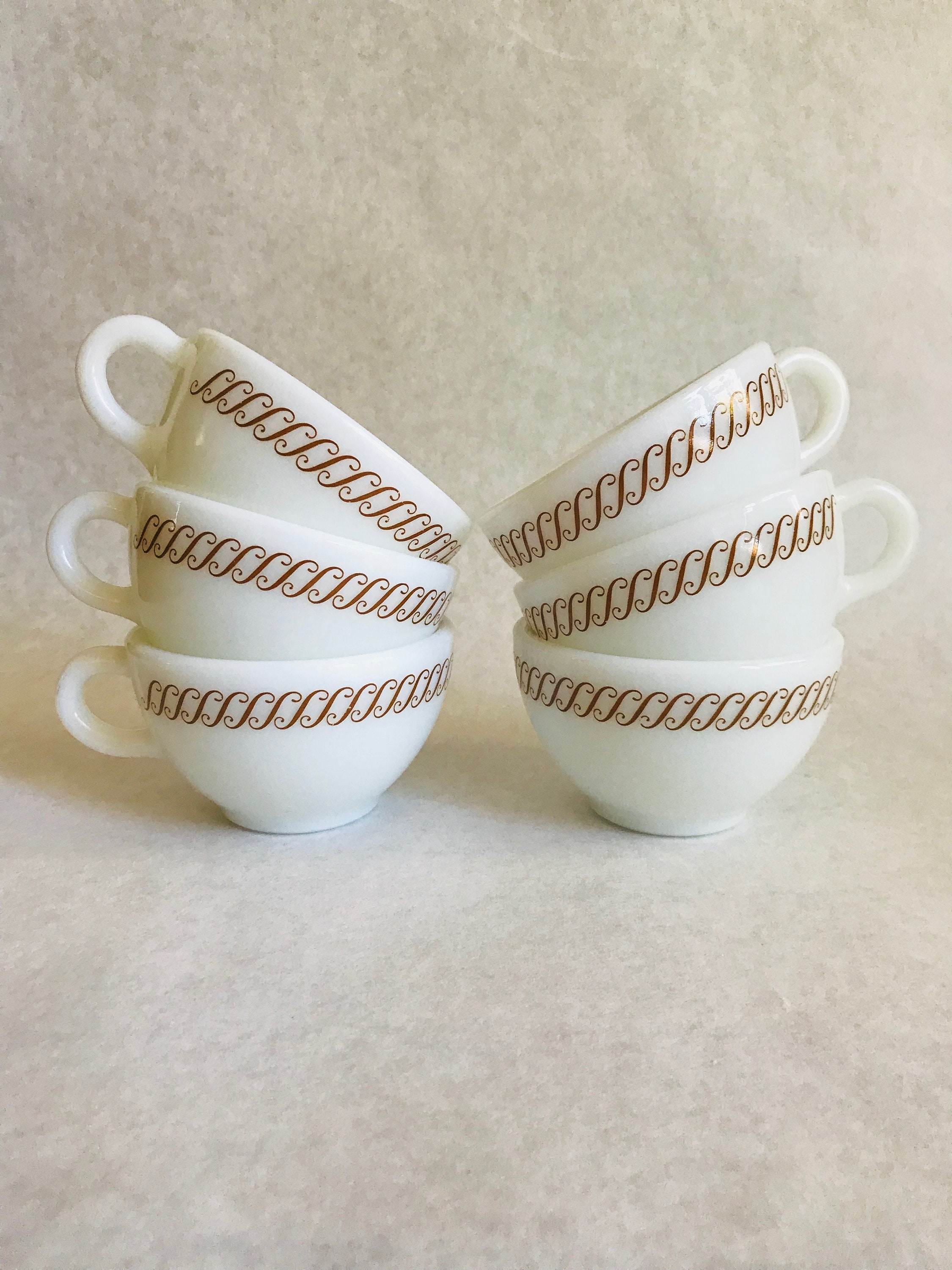 Vintage Pyrex Milk Glass Teacups Pyrex Brown Curlicue Cups - Etsy