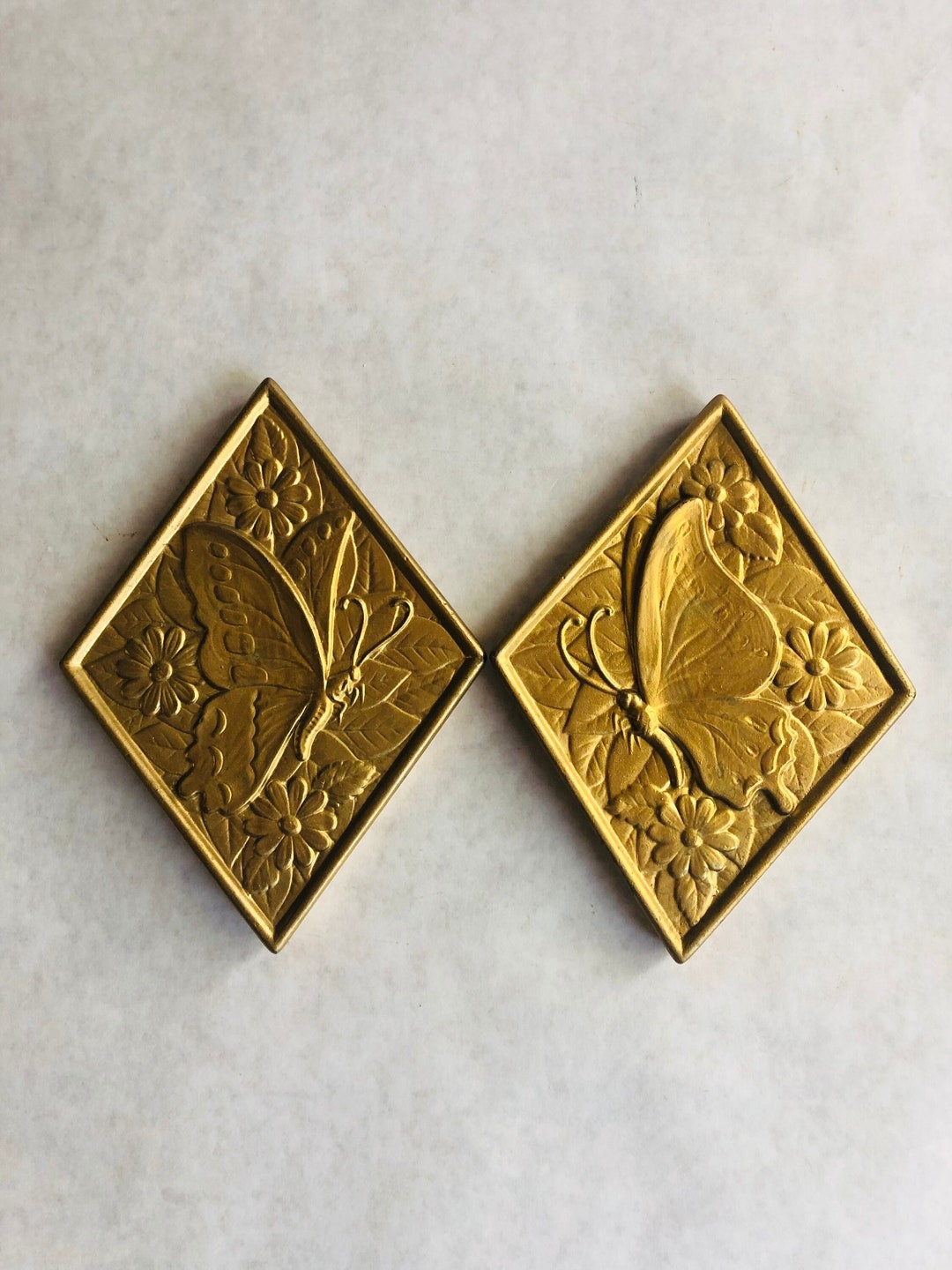 Vintage Chalkware Butterfly, Gold Butterfly Wall Plaques, Diamond ...