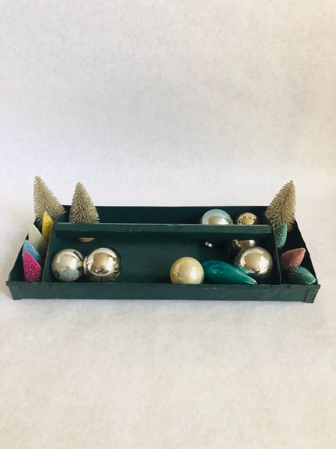 Vintage Industrial Tray, Green Metal Open Tool Tray, Vintage Top ...