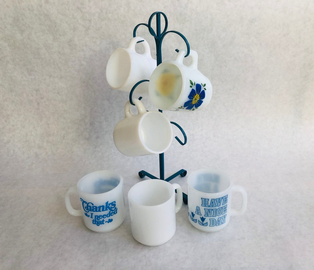Vintage Milk Glass Mugs, Vintage Milkglass Mugs, MCM Milkglass Coffee ...