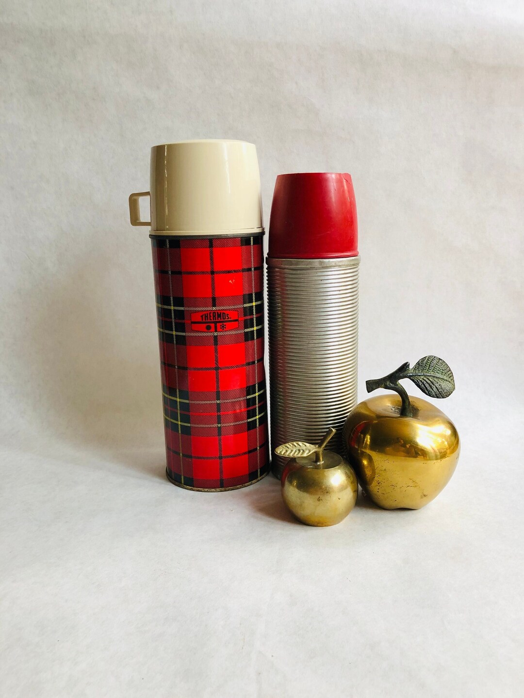 Vintage Thermos Lot, Vintage Thermos Pair, Vintage Plaid Thermos ...