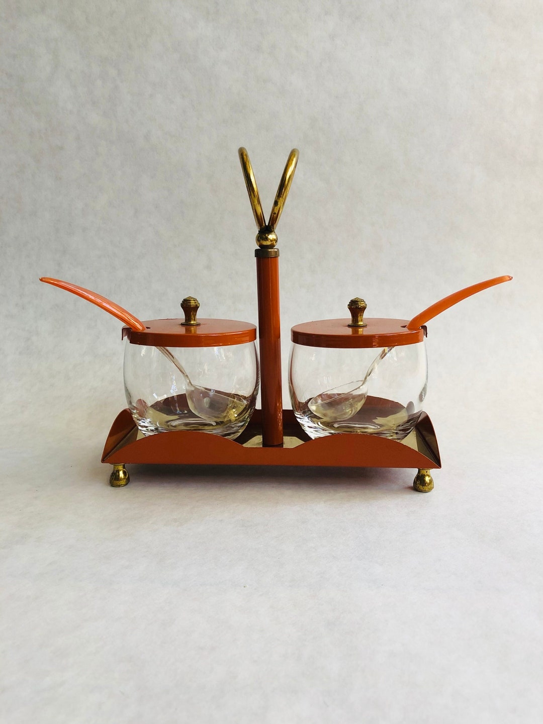 Rare Orange MCM Condiment Caddy, Vintage Condiment Set, Midcentury ...