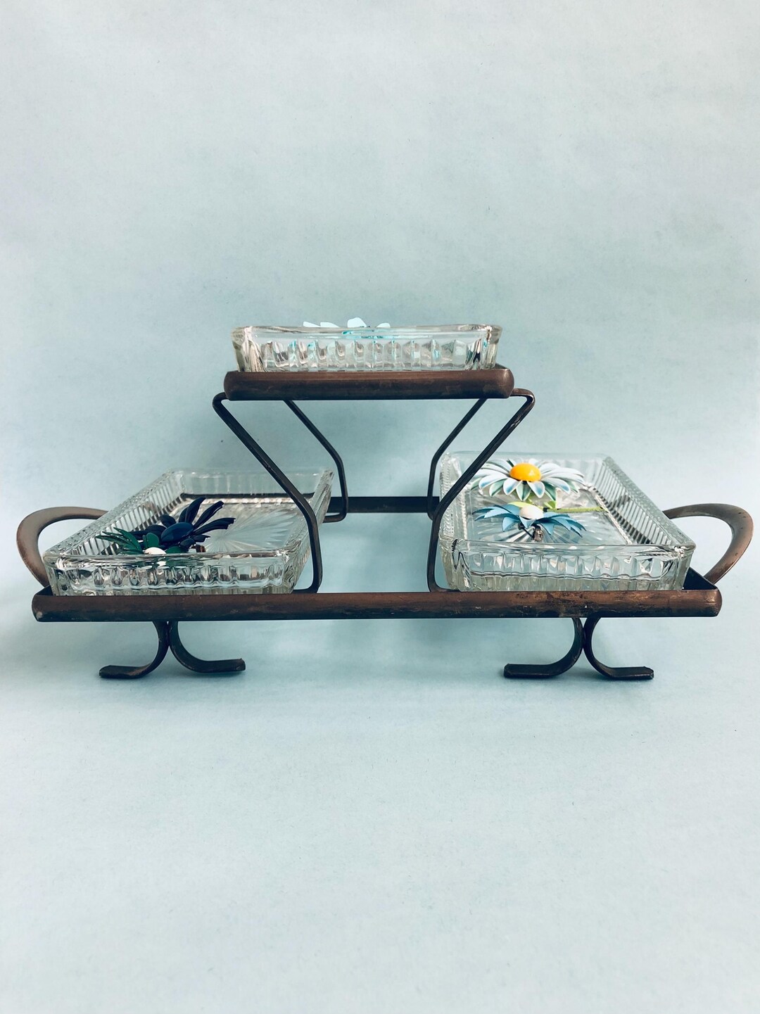 Vintage Cut Glass Relish Tray, Vintage Starburst Glass Tray Set ...