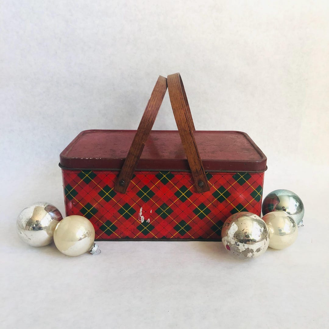 Vintage Argyle Plaid Picnic Box, Vintage Red Plaid Picnic Box, Plaid ...