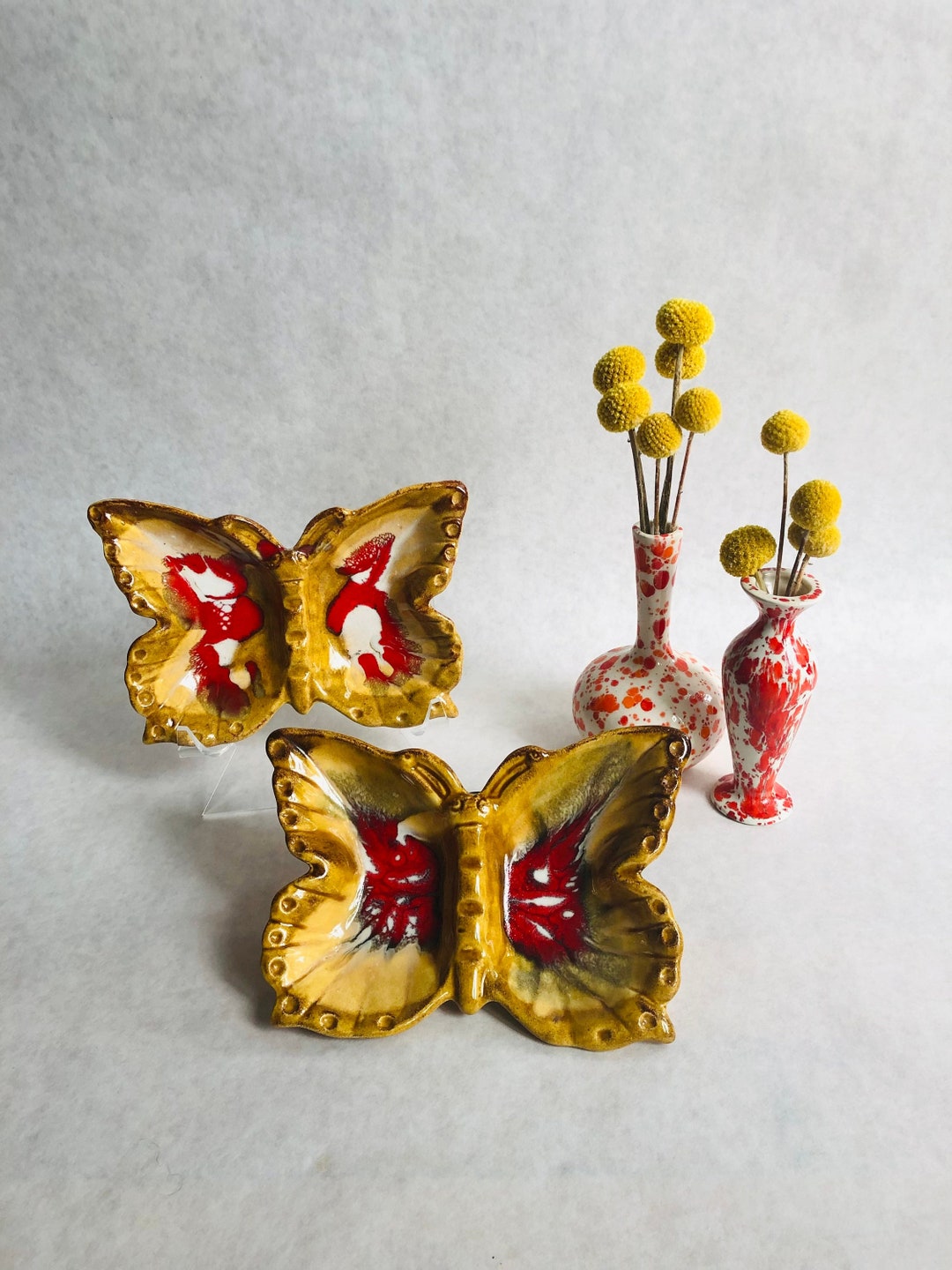 Vintage Pair Ceramic Butterfly Dishes, Vintage California Pottery ...