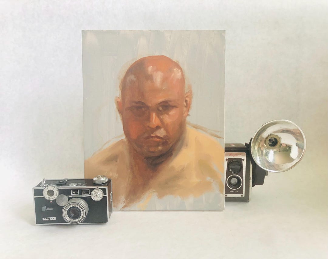 Vintage Male Portrait: Mid-century Modern Acrylic Painting by Larry ...