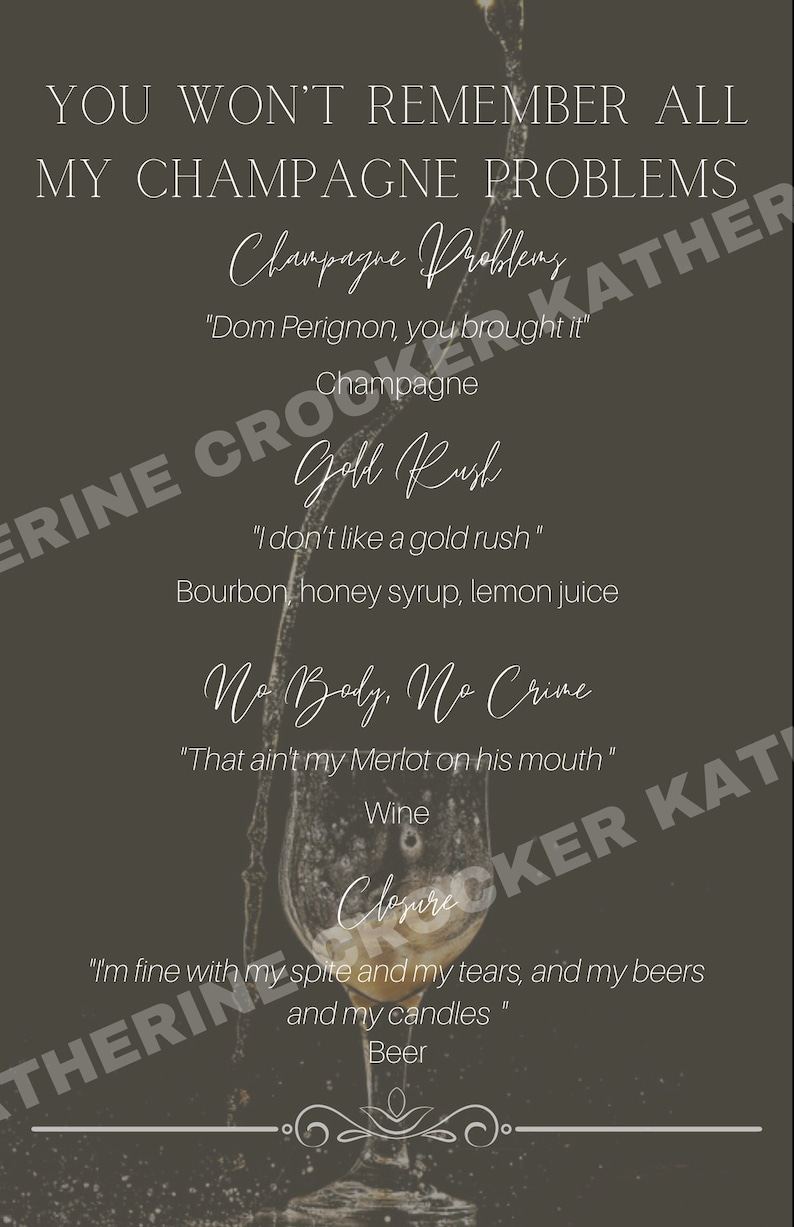 BUNDLE Taylor Swift-themed Cocktail Menus CUSTOMIZABLE - Etsy