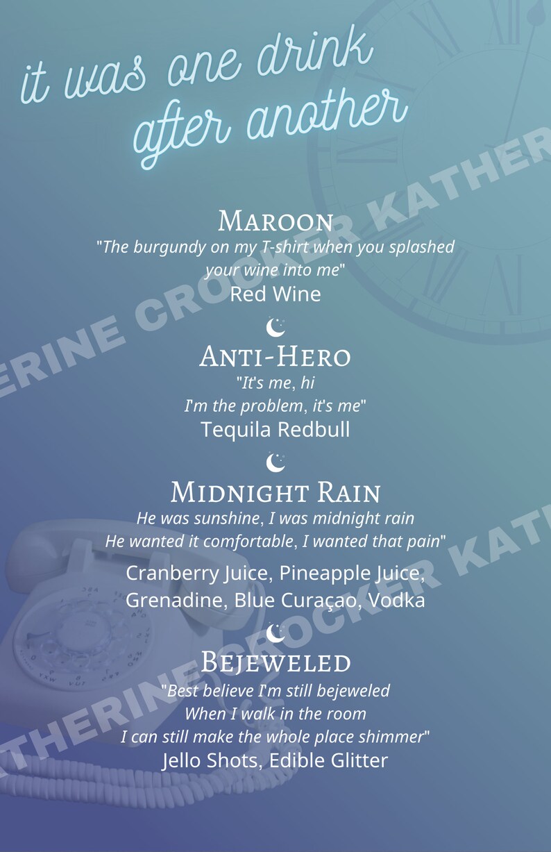 BUNDLE Taylor Swift-themed Cocktail Menus CUSTOMIZABLE - Etsy