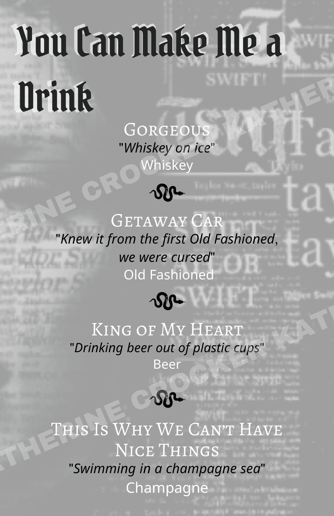 BUNDLE Taylor Swift-themed Cocktail Menus CUSTOMIZABLE - Etsy
