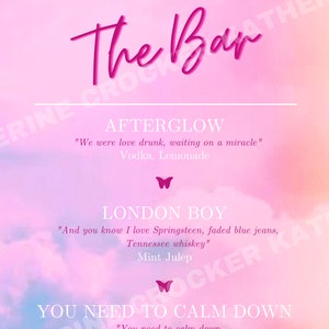 BUNDLE Taylor Swift-themed Cocktail Menus CUSTOMIZABLE - Etsy