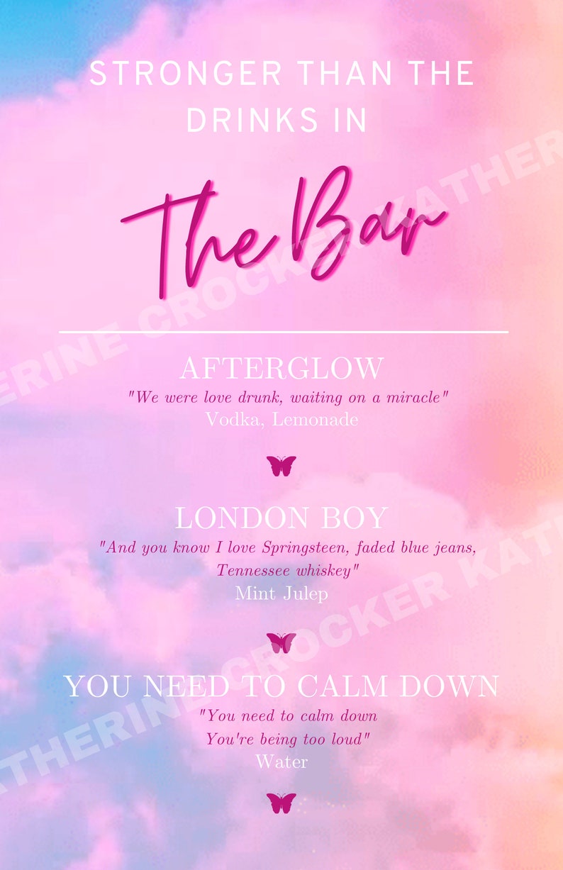 BUNDLE Taylor Swift-themed Cocktail Menus CUSTOMIZABLE - Etsy
