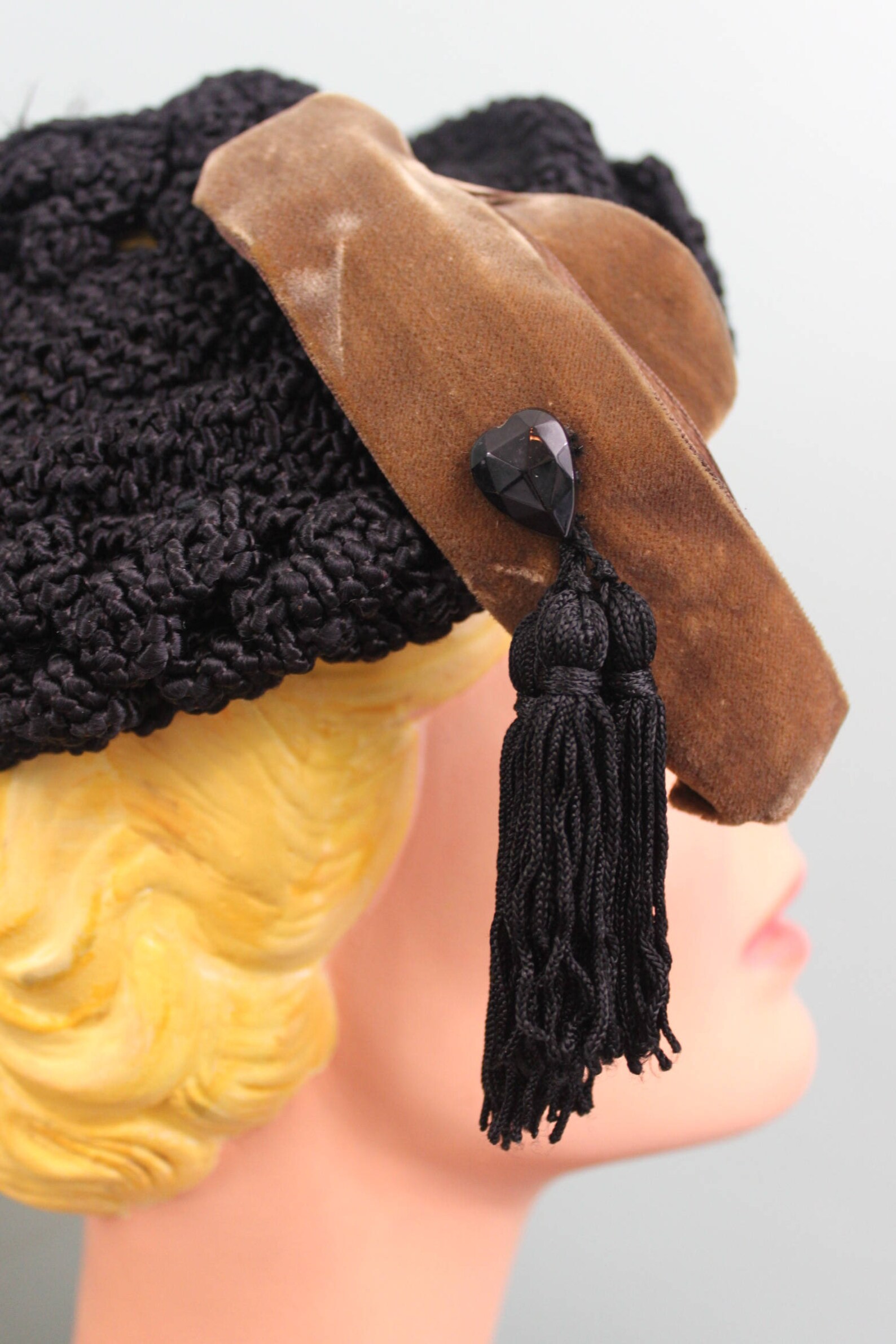Milgrim Tam Hat | Vintage 1950s Beret Hat | 50s Black Corde Hat - Etsy