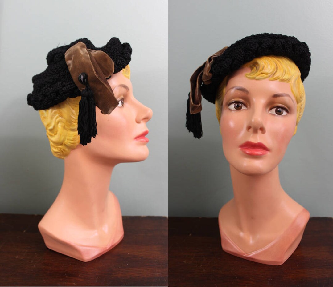 Milgrim Tam Hat | Vintage 1950s Beret Hat | 50s Black Corde Hat - Etsy