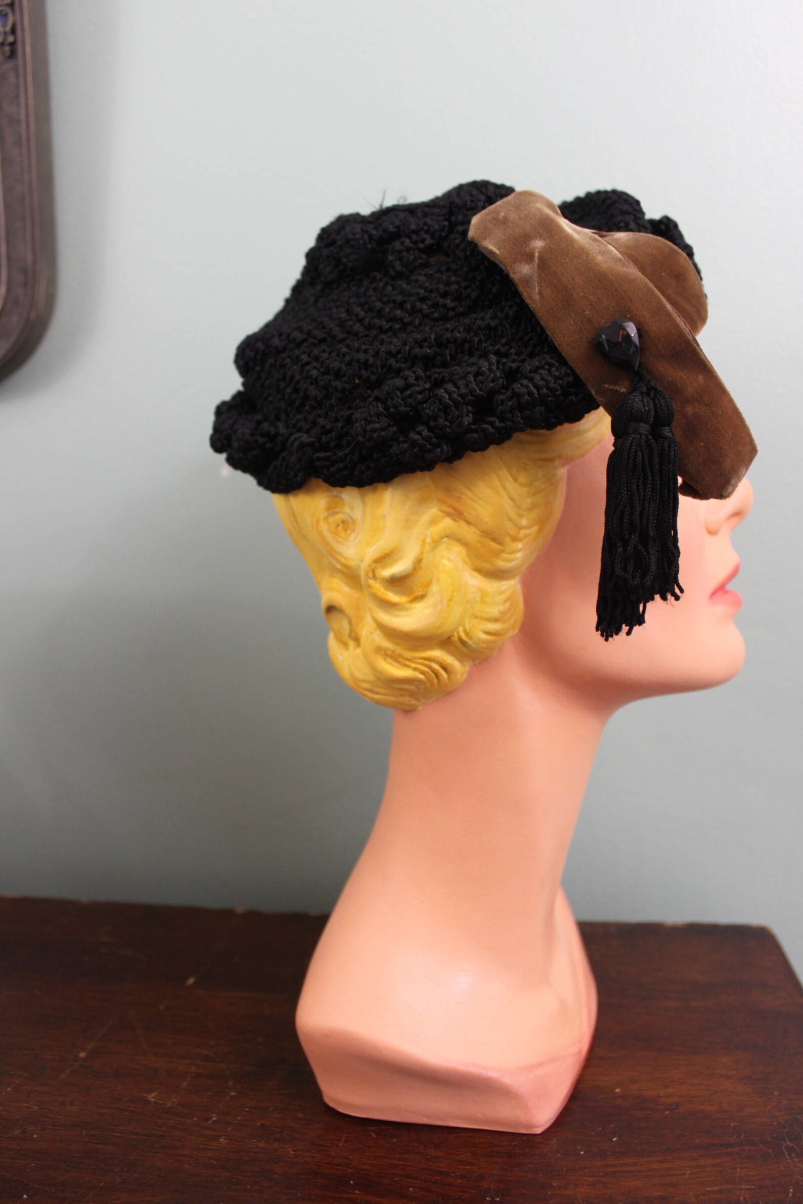 Milgrim Tam Hat Vintage 1950s Beret Hat 50s Black Corde - Etsy