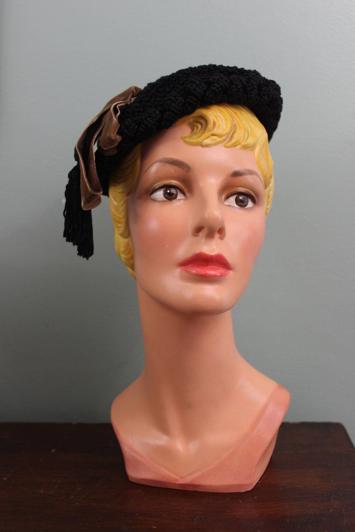 Milgrim Tam Hat Vintage 1950s Beret Hat 50s Black Corde - Etsy
