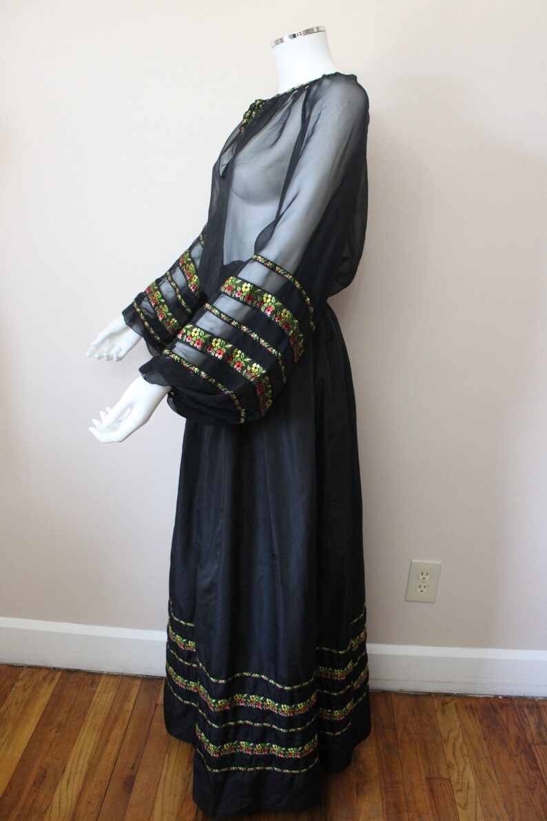 Soledad Maxi Dress Set 1970s Spanish Gypsy Embroidered Sheer Balloon ...