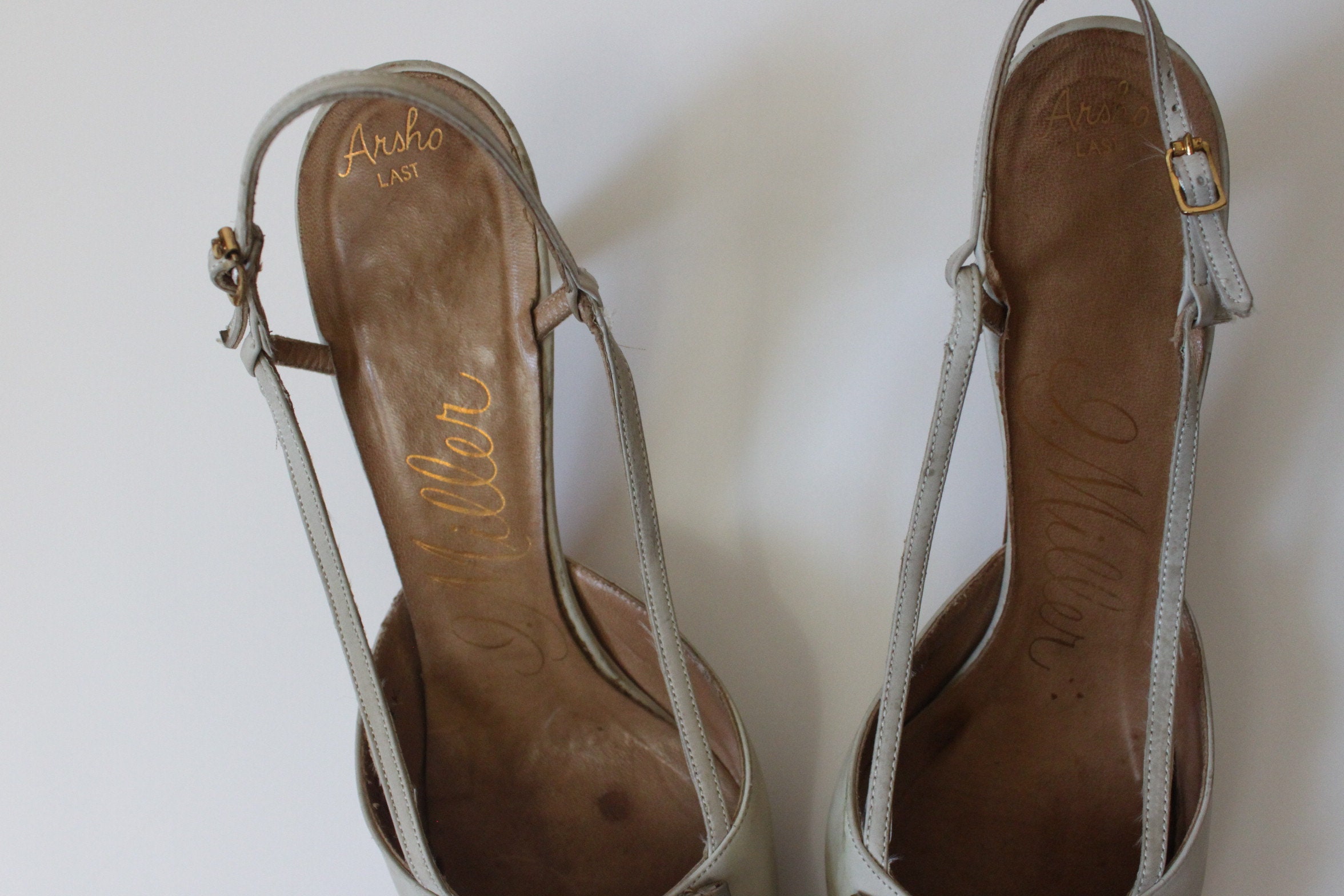 1950s 60s Skyscraper Shoes 50s Muted Jade & Metallic Silver Bow Genuine ...