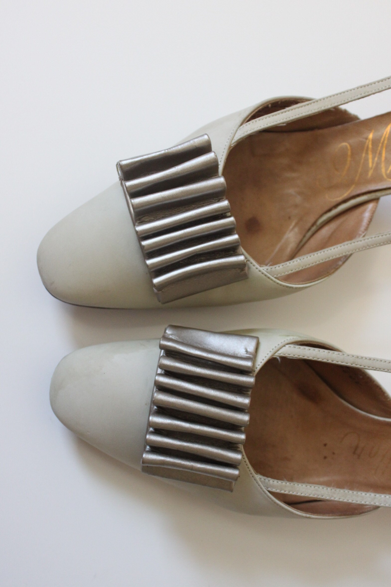 1950s 60s Skyscraper Shoes 50s Muted Jade & Metallic Silver Bow Genuine ...