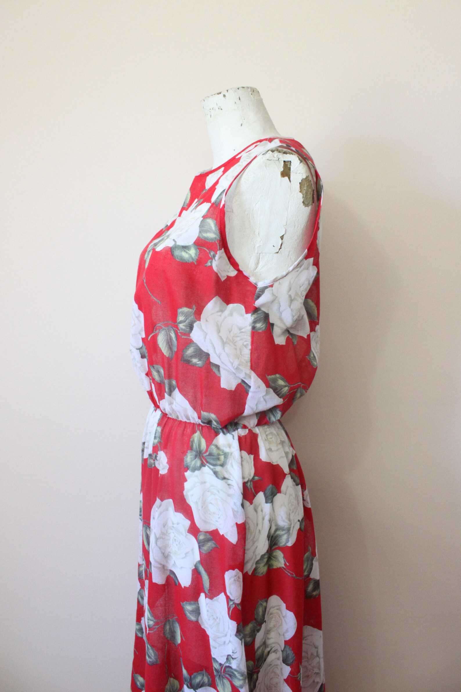 Moon Rose Sheer Red Dress | 1980s Sheer Red Bold Floral Cotton Blend ...