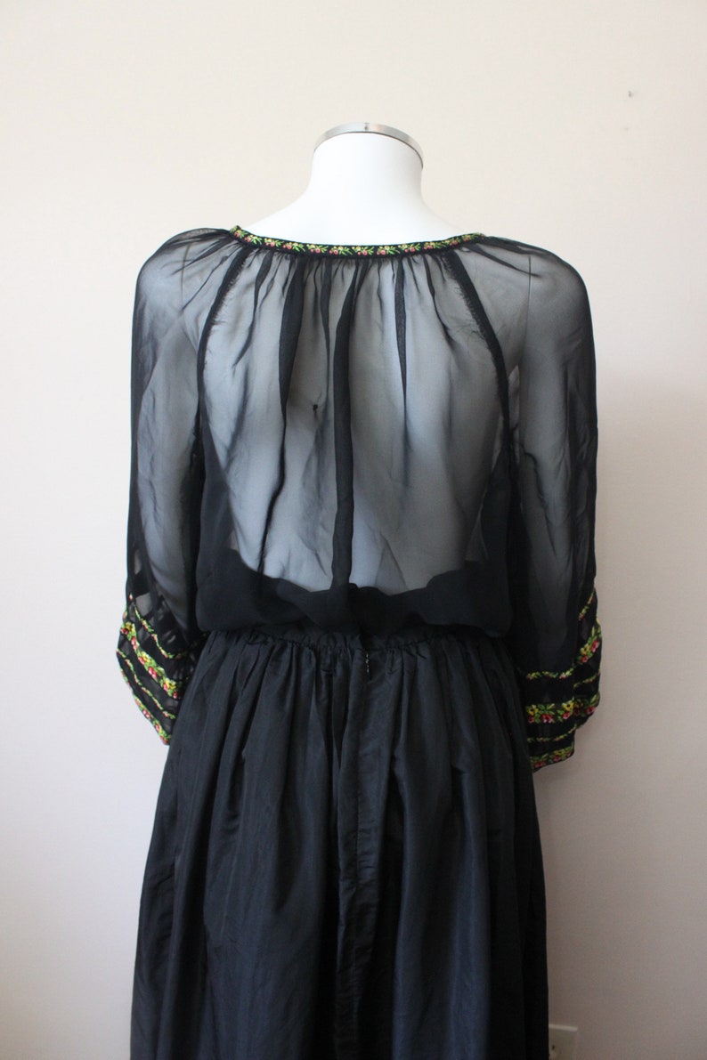 Soledad Maxi Dress Set 1970s Spanish Gypsy Embroidered Sheer Balloon ...