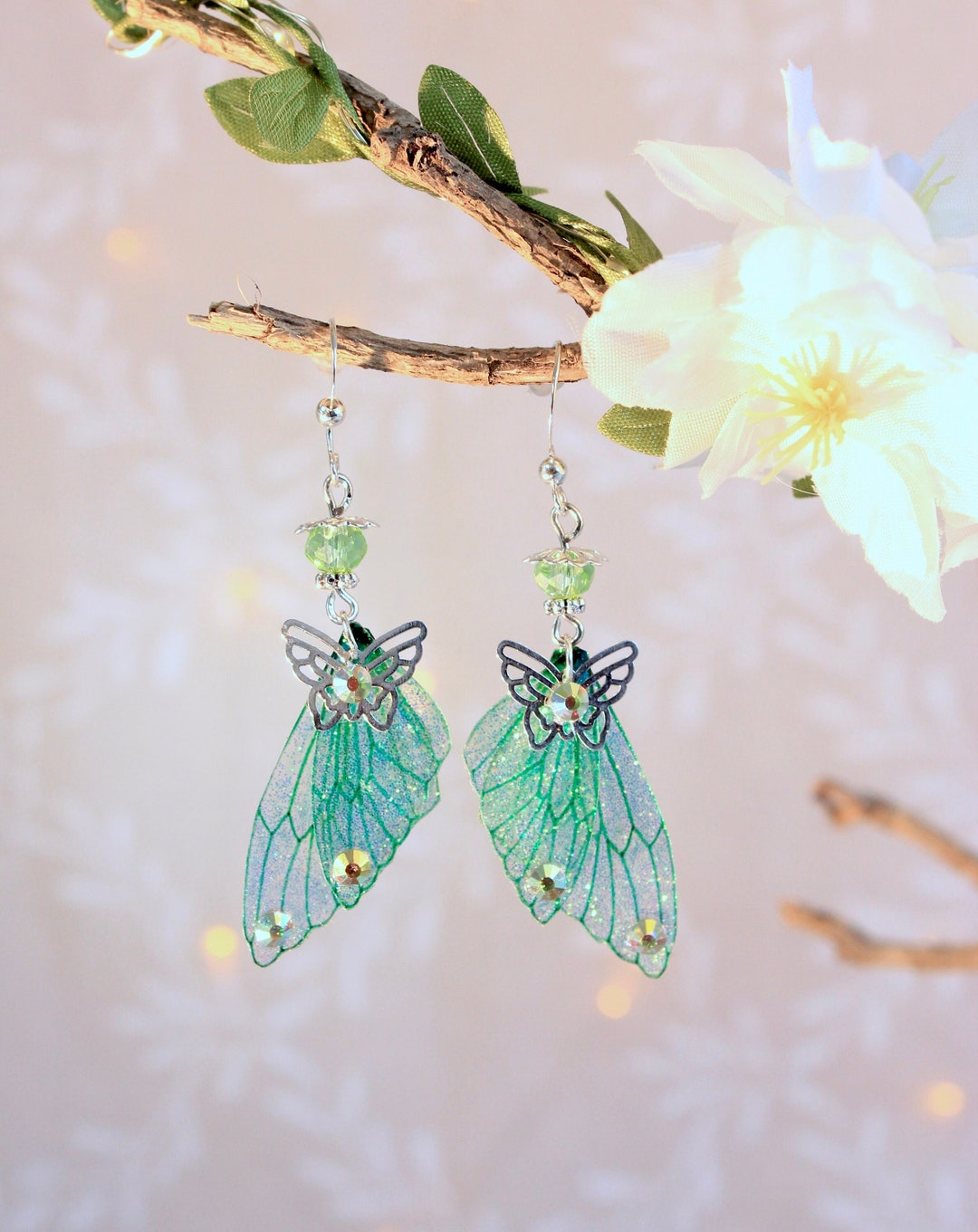 Fairy, Fantasy, Fantasy, Elven "green Butterfly Fairy Wings" Earrings ...