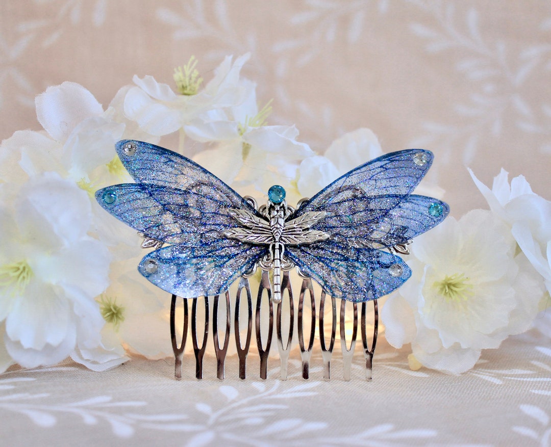 Decorative Hair Comb "dragonfly Fairy" Gray and Blue, Fairy, Fantasy ...