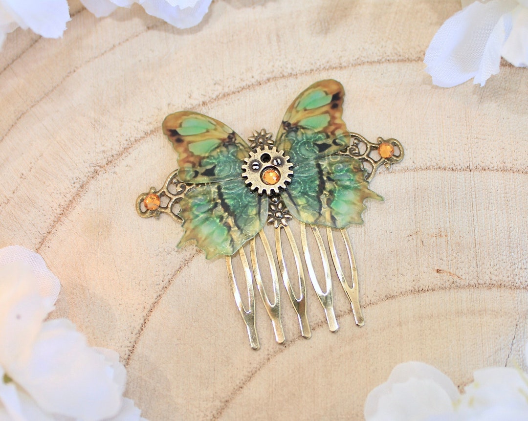 Small Decorative Hair Comb steampunk Butterfly-art Nouveau Retro ...