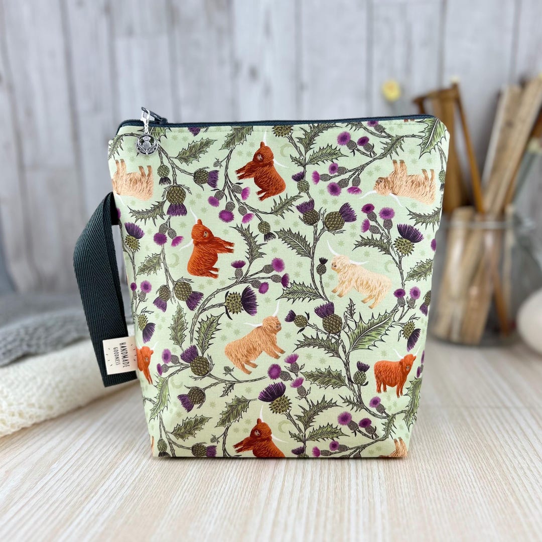 Highland Cow Knitting Project Bag, Crochet WIP Storage, Notions Annd ...