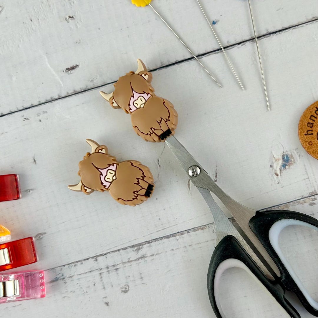 2 Highland Cow Embroidery Scissor Guards or Stoppers. Knitting Needle ...
