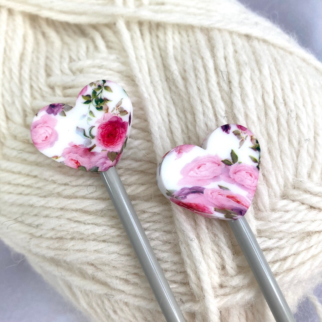 Rose Heart Shaped Knitting Needle Stitch Stoppers Needle End Caps ...