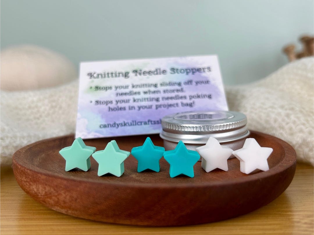 Star Knitting Needle Stoppers Gift Set, Teal Green Stitch Savers ...