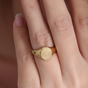 Fingerprint Ring Fingerprint Signet Ring Gift for Her Dainty Signet ...