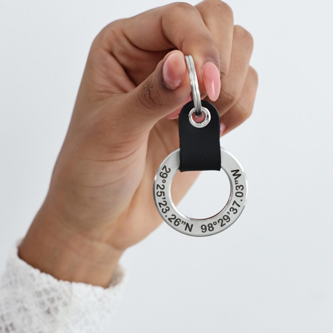 Custom Coordinate Keychain | Coordinate Keychains | Leather Keyring ...