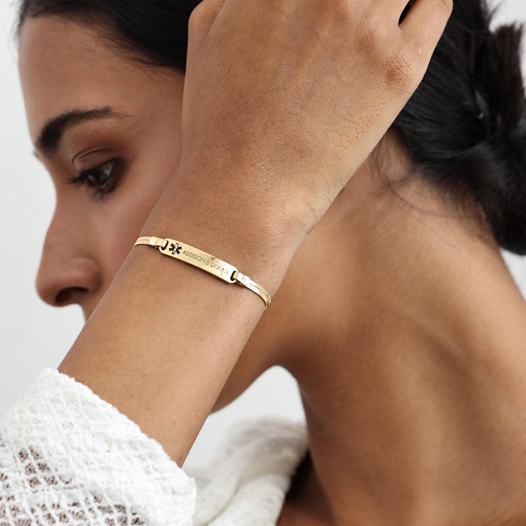 Dainty Medical Alert Bracelet by Codeblue Jewelry | Alert Bar Bracelet ...