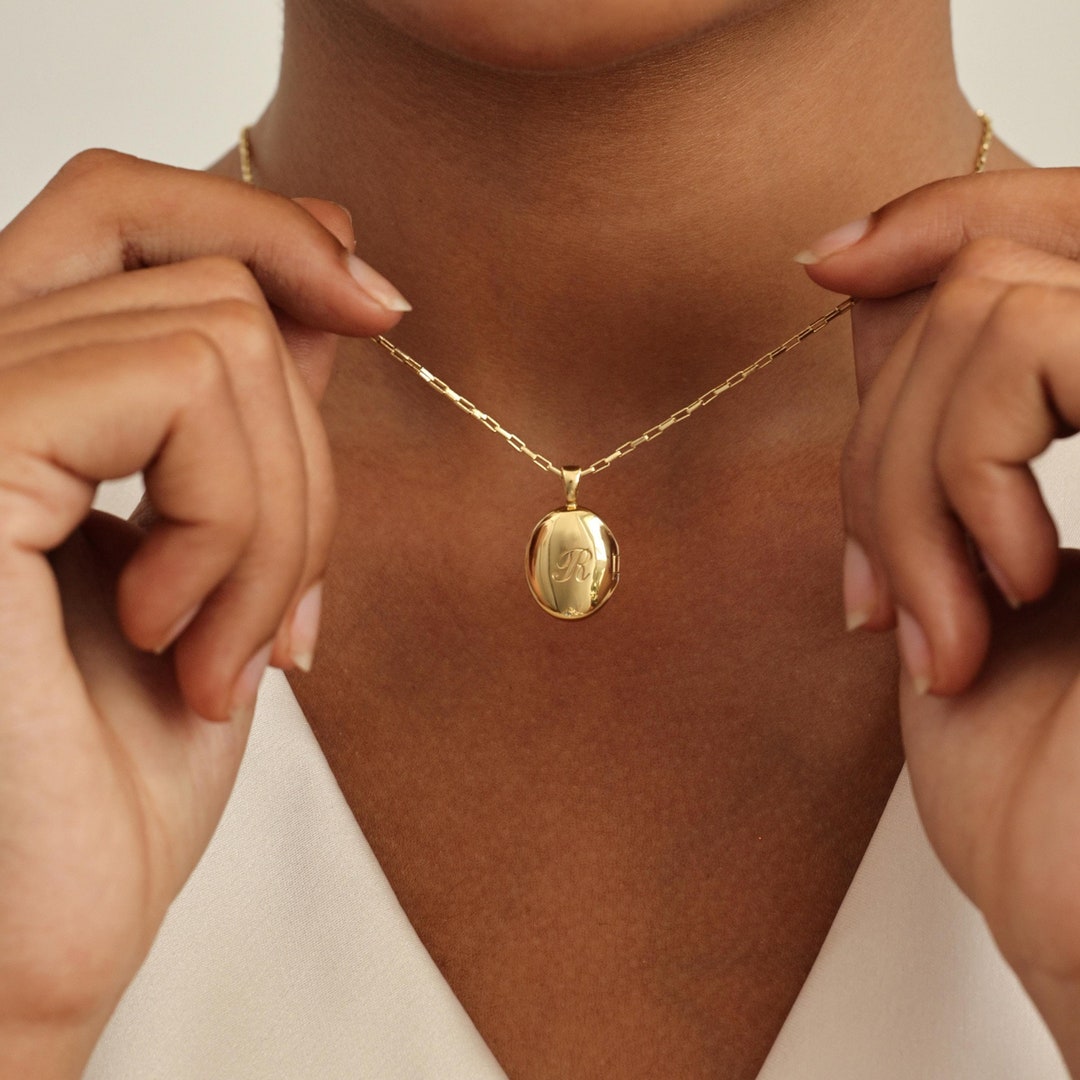 Custom Initial Locket Necklace by Codeblue Jewelry | Oval Lockets ...