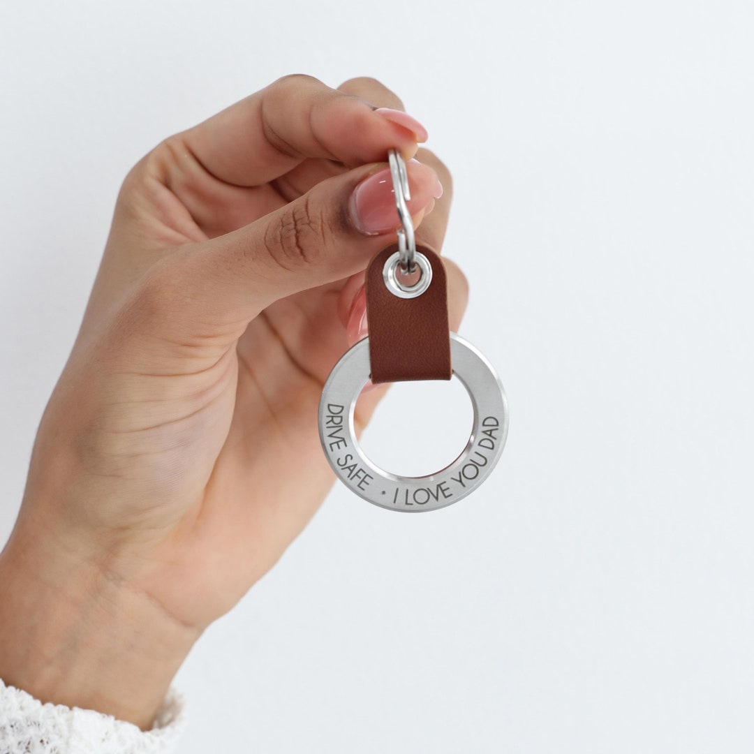 DRIVE SAFE Keychain | Coordinate Keychains | Custom Leather Keyring ...