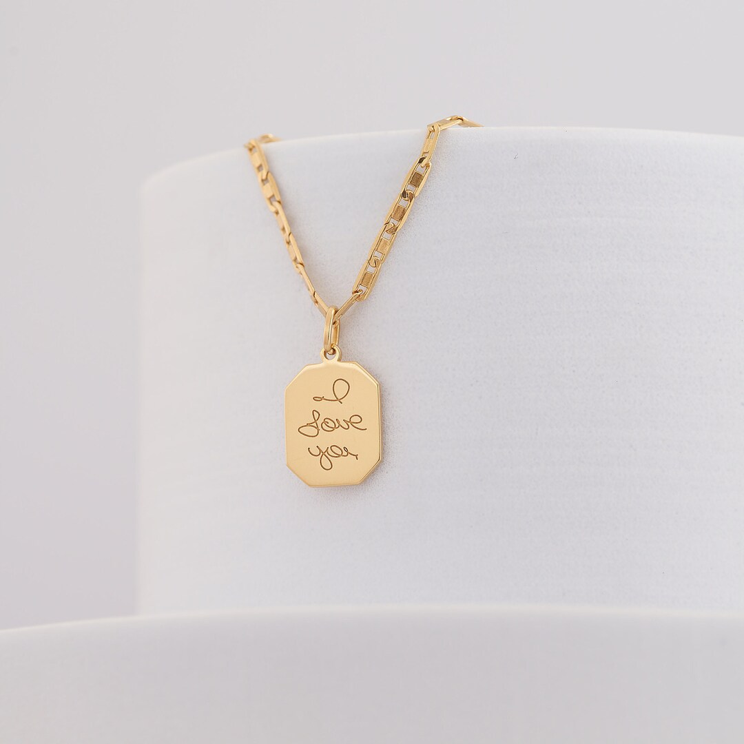 Custom Engraved Tag Necklace | Mini Tag Handwriting Necklace | Actual ...