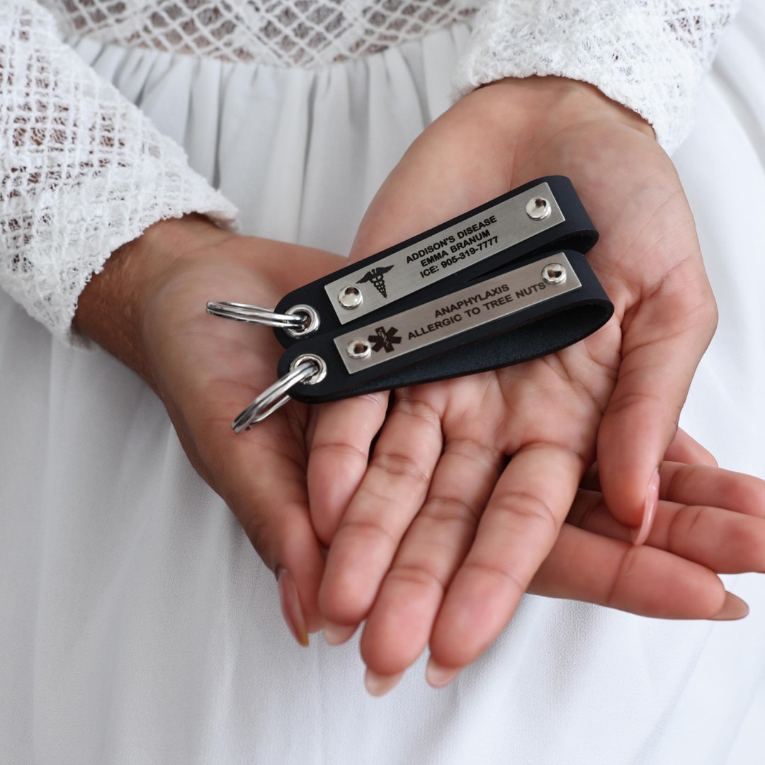 Dainty Medical ID Keychain | Medical Alert Leather Keychain ...