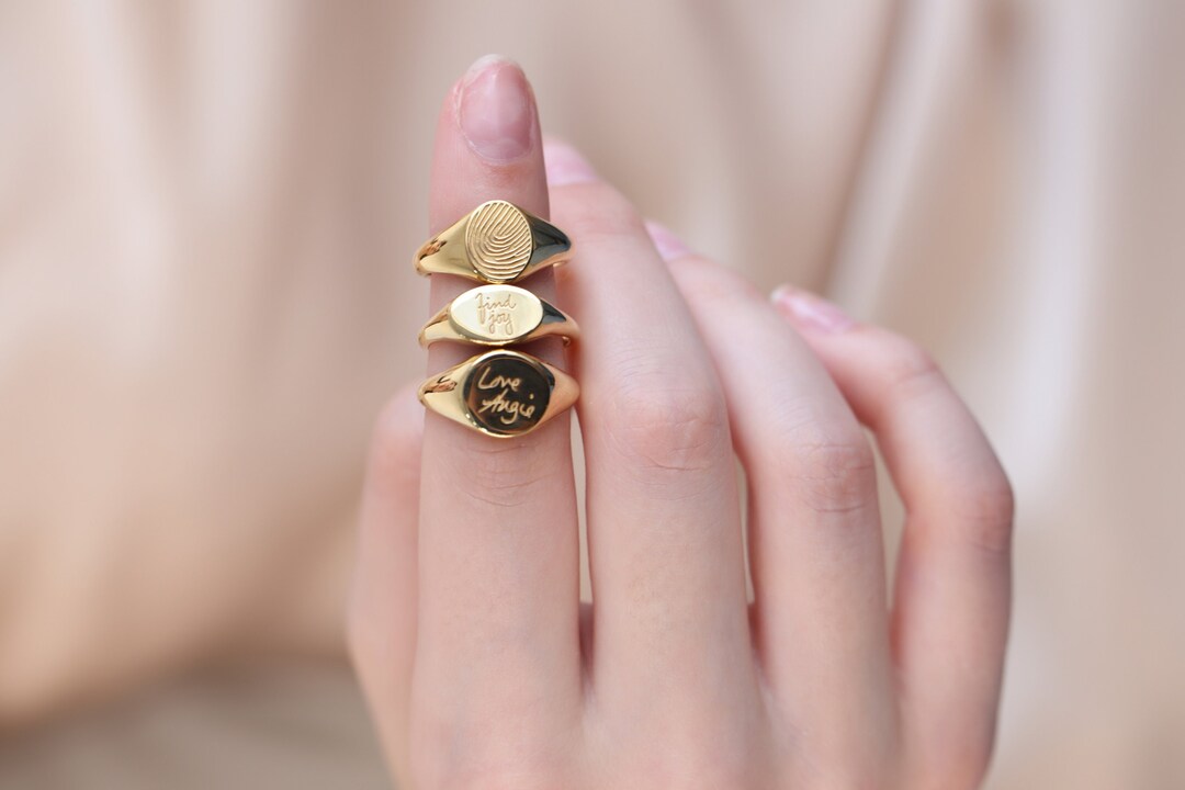 Handwriting Signet Ring | Fingerprint Signet Ring | Gift for Her ...