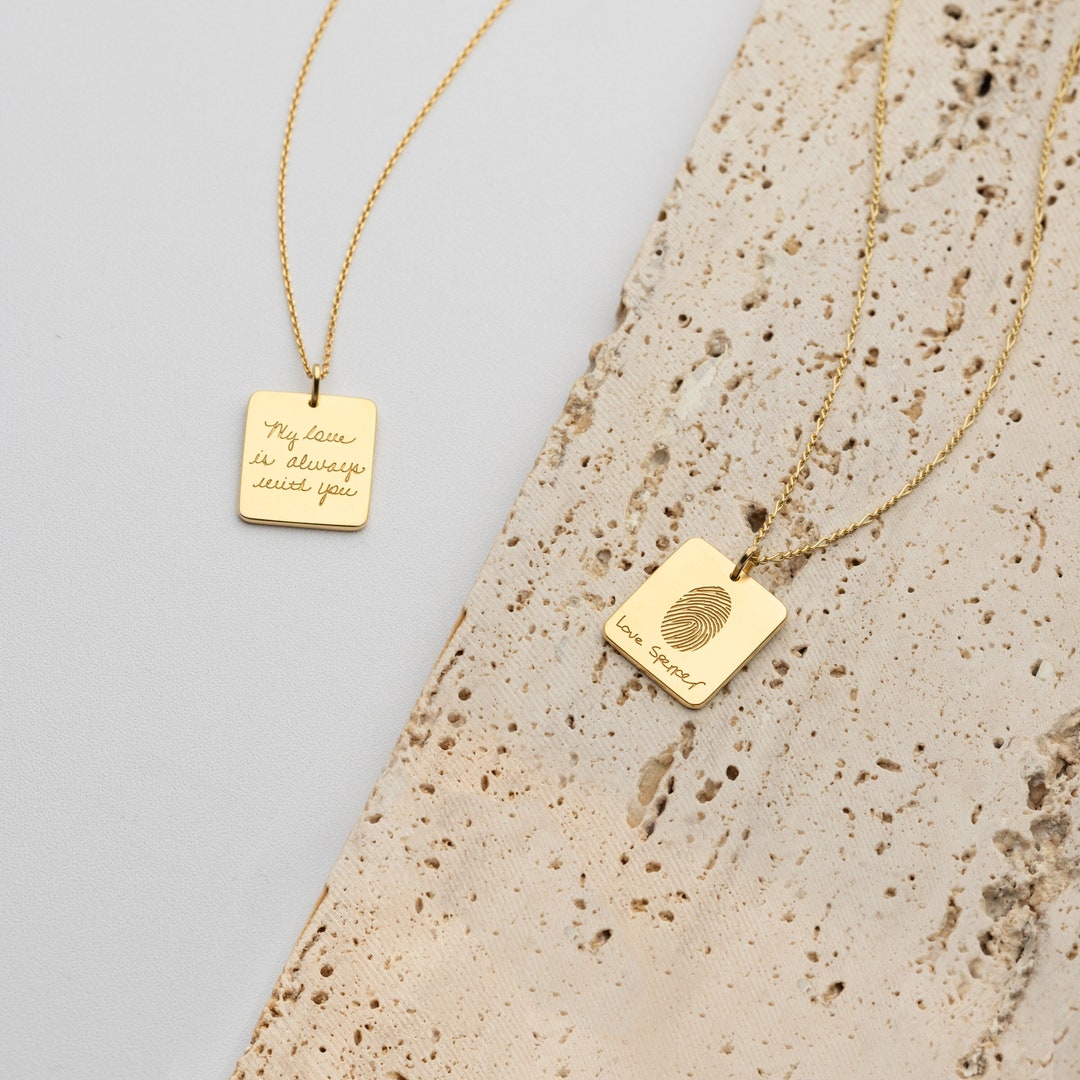 Large Rectangle Handwriting Necklace | Handwriting Necklace | Rectangle ...