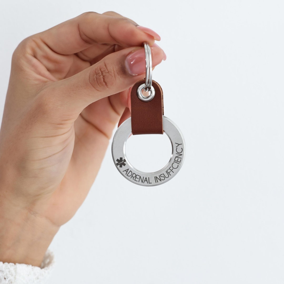 Dainty Medical ID Keychain | Medical Alert Leather Keychain ...