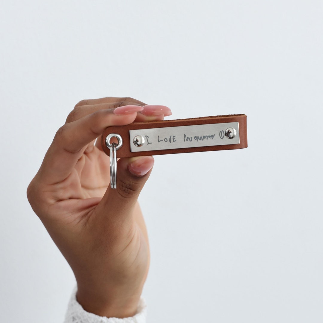 Actual Handwriting Keychain | Signature Leather Keychains | Name ...