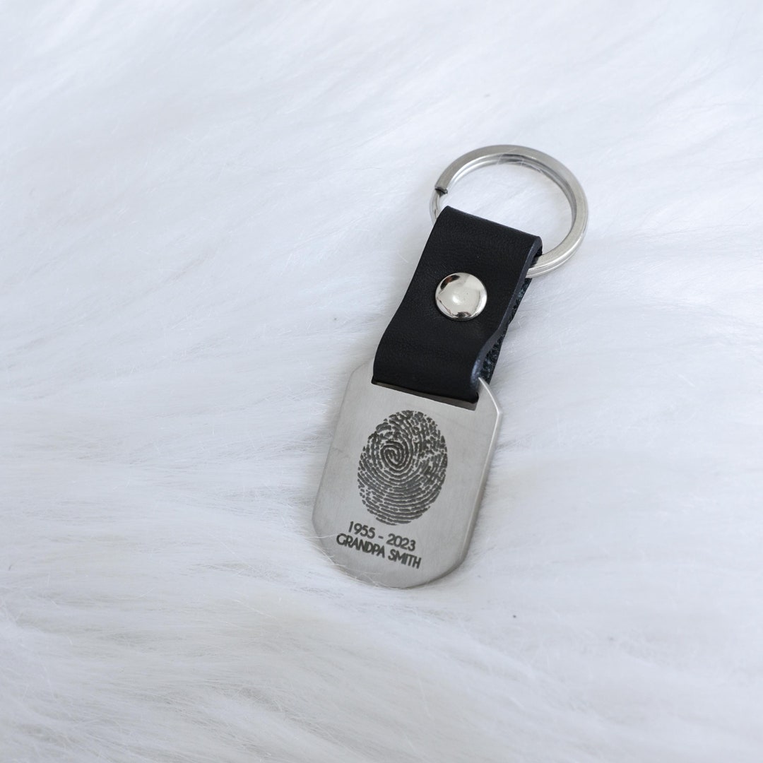 Memorial Keychain | Fingerprint Leather Keychains | Family Gift ...