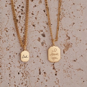 Custom Engraved Tag Necklace | Mini Tag Handwriting Necklace | Actual ...